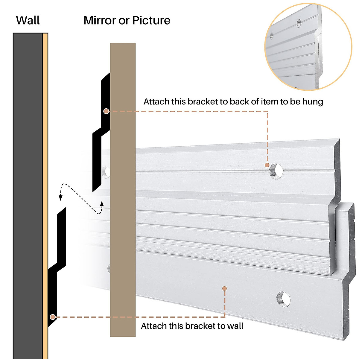 2-Pairs Heavy Duty 30-inch Aluminum French Cleat Hanger, Z Bar Clips Mount for Mirror and Picture, 200-Pound Max Load Secure Wall Mounting Interlocking Brackets Z-Hangers, Hardware Include