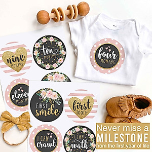 16 Monthly Baby Milestone Stickers Girl - Floral Baby Monthly Milestone Stickers For Baby Girl, Milestone Baby Monthly Stickers, Baby Month Stickers For Baby Photo Props, Monthly Baby Stickers Girl
