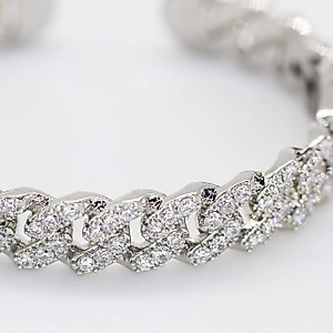 12mm Cuban Link Bracelet Hypoallergenic 14K Real Gold Plated Iced Out Hip Hop Cuff Jewelry 3A Cubic Zirconia Prong-setting Gift for Men Women Fit for 6.3" to 7.9" Wrist (Silver)