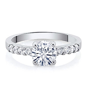 Gem Stone King White Moissanite Wedding Engagement Anniversary Promise Ring (1.04 Cttw, Round 6MM, Available In Size 5, 6, 7, 8, 9)