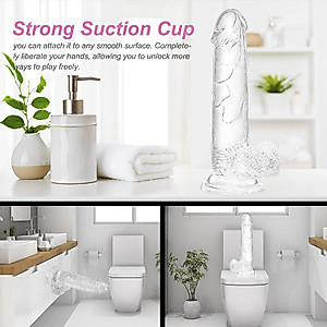Realistic Transparent Dildo 7.9 inch Dildo, Adult Sex Toy with Suction Cup, Suitable for Female/Male/Couple, Flexible Dildo with Curved Shaft and Ball, can be Used for Vagina G-spot and Anal Play