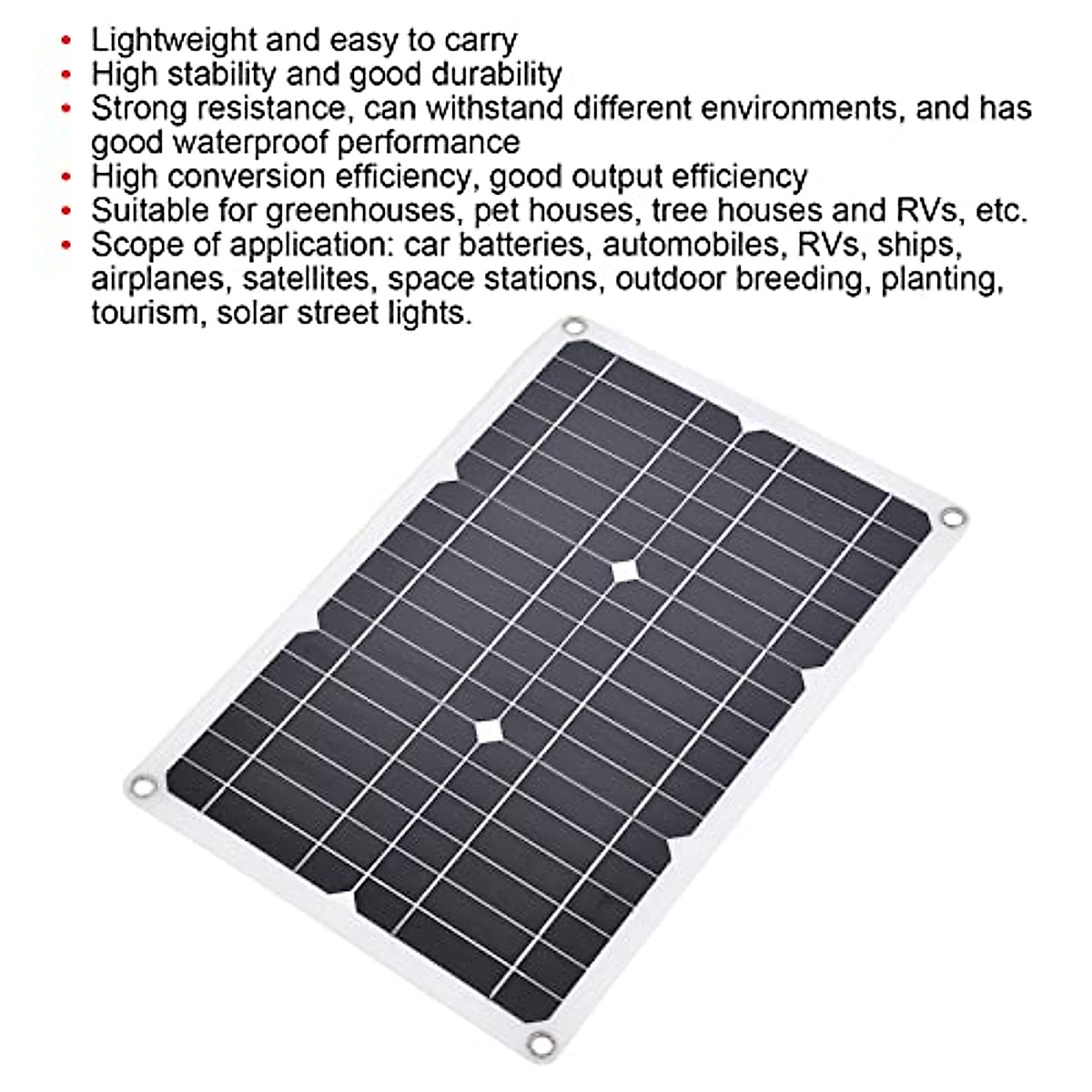 20W 20V Solar Panel, Strong Resistance Versatile Waterproof Good Output Efficiency Monocrystalline Silicon Solar Panel for Car Batteries