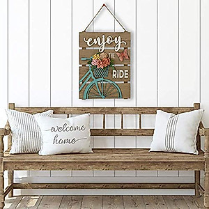 Farmhouse Wall Decor Spring Decorations for Home Metal Bicycle Butterfly Floral Sign Wood Rustic Wall Plaque Hanging Art Gift Indoor Outdoor 11" X 15" - Enjoy The Ride