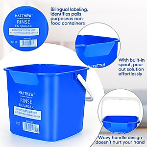 Matthew Detergent&Sanitizing Cleaning Bucket 6 Quart Plastic Pail,Set of 12 Square Containers,Built-in Spout w/Handle,Wash Rinse Sanitize Handwash Bucket for Home Office Commercial Restaurant (Blue)