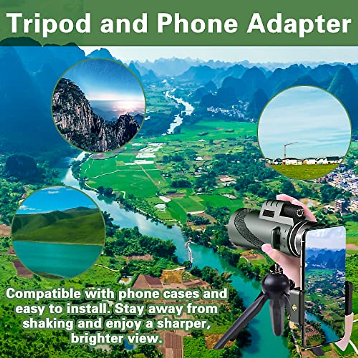 80x100 HD Monocular Telescope, High Power Monocular for Adults with Smartphone Adapter & Tripod, for Camping and Concerts Bird Watching Wildlife Camping Hiking