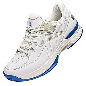 FitVille Wide Width Pickleball Shoes for Men All Court Tennis Shoes with Arch Support for Plantar Fasciitis (White, 9.5 Wide)