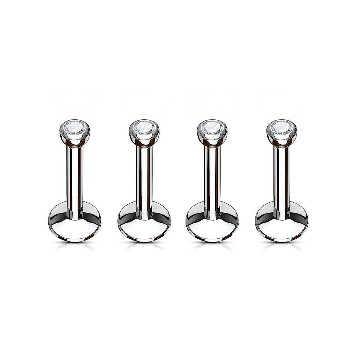 PIERCE ME (4pcs) Internally Threaded Labret Monroe Lip Tragus Surgical Steel 2mm CZ Ball 16 Gauge, 5/16" (8mm) 16g