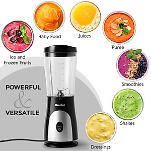 Mueller Personal Blender for Shakes and Smoothies with 15 Oz Travel Cup and Lid, Juices, Baby Food, Heavy-Duty Portable Blender & Food Processor, Black