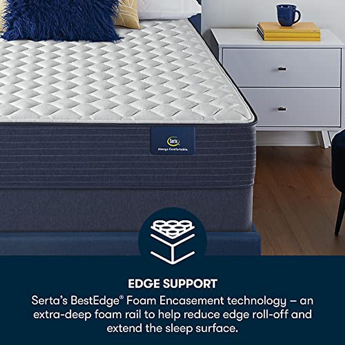 Serta - 10.5" Clarks Hill Firm Queen Mattress, Comfortable, Cooling, Supportive, CertiPur-US Certified,White/Blue