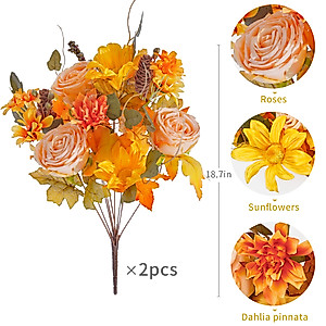 Anna's Whimsy 2 Pcs Fall Artificial Flowers, Fall Decor Silk Flowers Bouquet for Home Wedding Thanksgiving Decoration (Golden, 2)