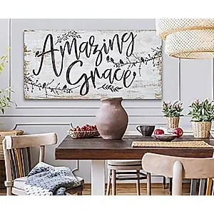 Amazing Grace - 12" x 24" Canvas Wall Art (Printed on Canvas, Not Wood) - Stretched on a Heavy Wood Frame - Ready to Hang - Perfect Dining and Living Room Decor - Makes a Great Housewarming Gift Under $50