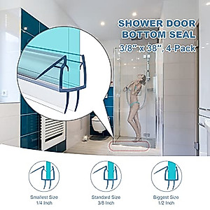4 Pack Frameless Shower Door Bottom Seal, 3/8 x 39 Clear PVC Shower Seal Strip for 3/8 Inch Glass Shower Door Stop Shower Leaks