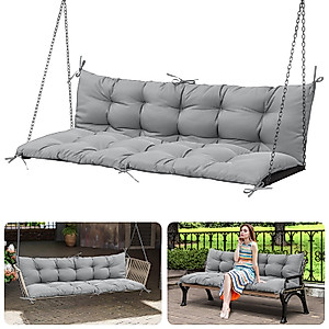 Crestlive Products Outdoor Porch Swing Cushion 60 Inch, Thicker 5" 2-3 Seater Waterproof Outdoor Furniture Cushion Replacement with Fixed Straps for Patio, Lawn, Outdoor, Backyard, Garden