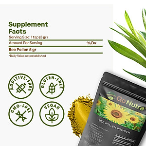 Go Nutra - Bee Pollen Powder, Pure Bee Pollen Powder, Bee Pollen Supplement for Humans, Dogs, Bearded Dragon, and More, Non-GMO, Gluten-Free, Vegan, 8 oz