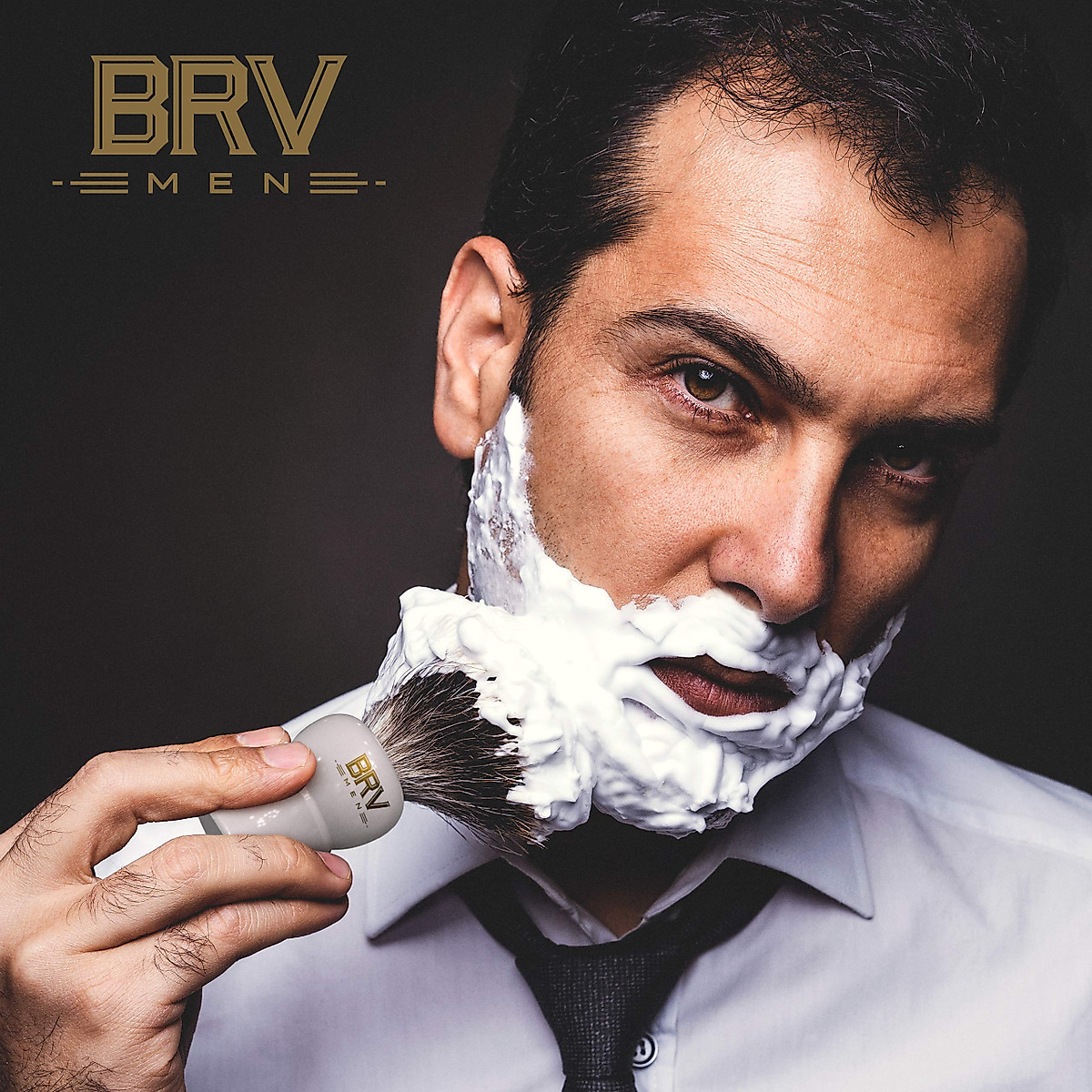 BRV MEN Pure Badger Shaving Brush LARGE (24mm knots) - Heavy Resin Handle - Use with Double-Edge Safety Razor, Straight Razor and Shaving Bowl - White
