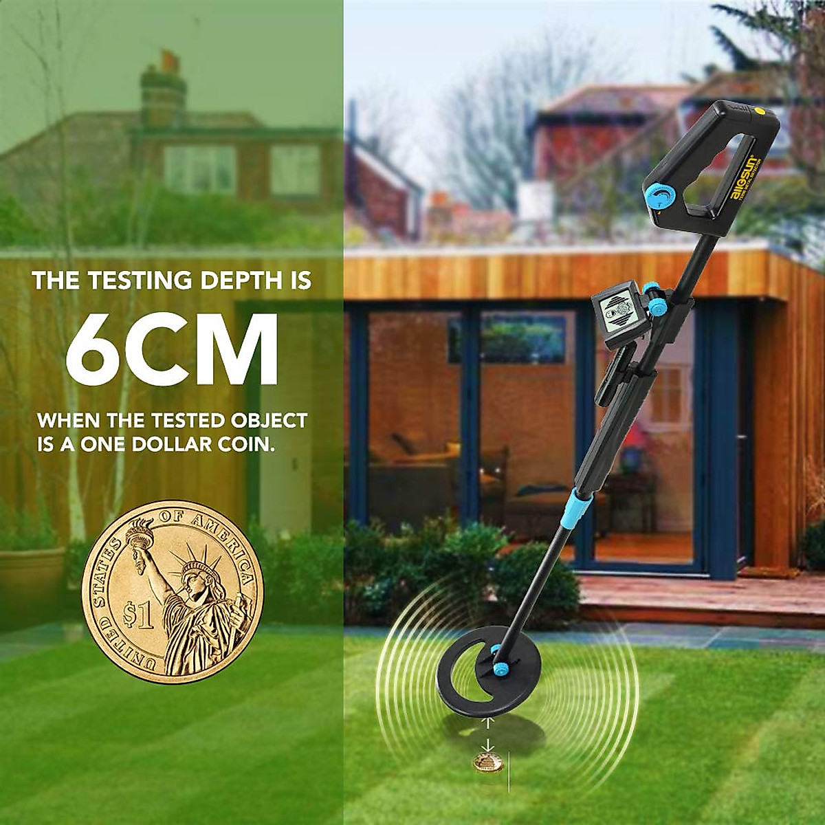 allsun Waterproof Handheld Kids Metal Detector Junior, 6 Inch Search Coil Adjustable 32''-40'' Small Beginner Gold Finder Hunter Treasure, Underwater Beach Yard Ground LCD Exploration Hiking