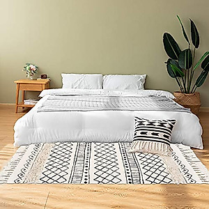Topotdor Tufted Cotton Area Rug 2 Pieces,Hand Woven Print Boho Tassels Floor Rugs Perfect Bedroom Living Room Bathroom Hallway Home Decor(2' x 3'+ 2' x 4', White Skyline)