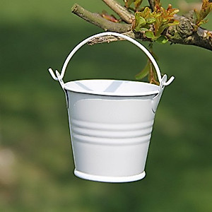 12pcs/lot 4x5.5x5.8cm Mini Cute Metal Bucket Small Candy Buckets Box Wedding Party Favor DIY Tin Favor Pails Mini Size Bucket Boxes Candy Bucket Box (White)