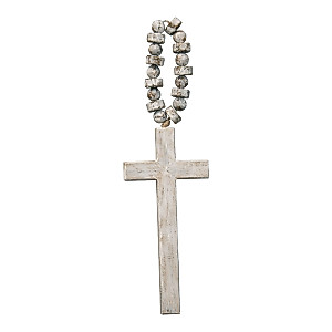 Foreside Home & Garden White Brushed Wood Cross with Beaded Hanger Wall Décor