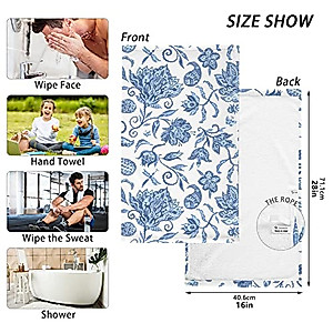 Kigai Blue White Floral Hand Towels 16 x 28 Inches 2PCS Bathroom Towel Set Soft Absorbent Cotton Hand Towel for Gym Shower Hotel