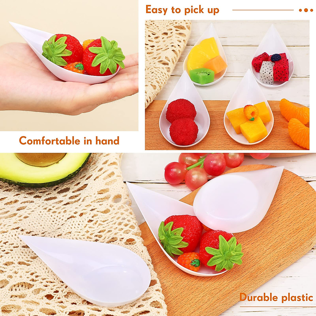 500 Pcs 4 Inch Appetizer Spoons Tear Drop Mini Appetizer Plates Plastic Catering Supplies Disposable Appetizer Tasting Spoons Asian Spoon for Desserts and Appetizers Sample Serving Party (White)