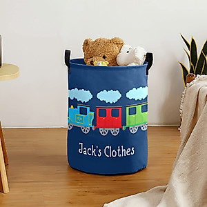 Grandkli Cartoon Train Personalized Freestanding Laundry Hamper, Custom Waterproof Collapsible Drawstring Basket Storage Bins with Handle for Clothes, Toy, 50cmx36cm