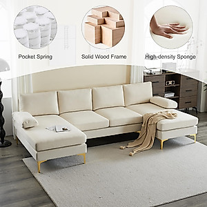 VERYKE Sectional Sofa Couch for Living Room, U Shaped Modern Sectional Sofa with Double Chaise,Minimalist Sectional Couch with Metal Leg for Home Office,Apartment (Linen Cream White)