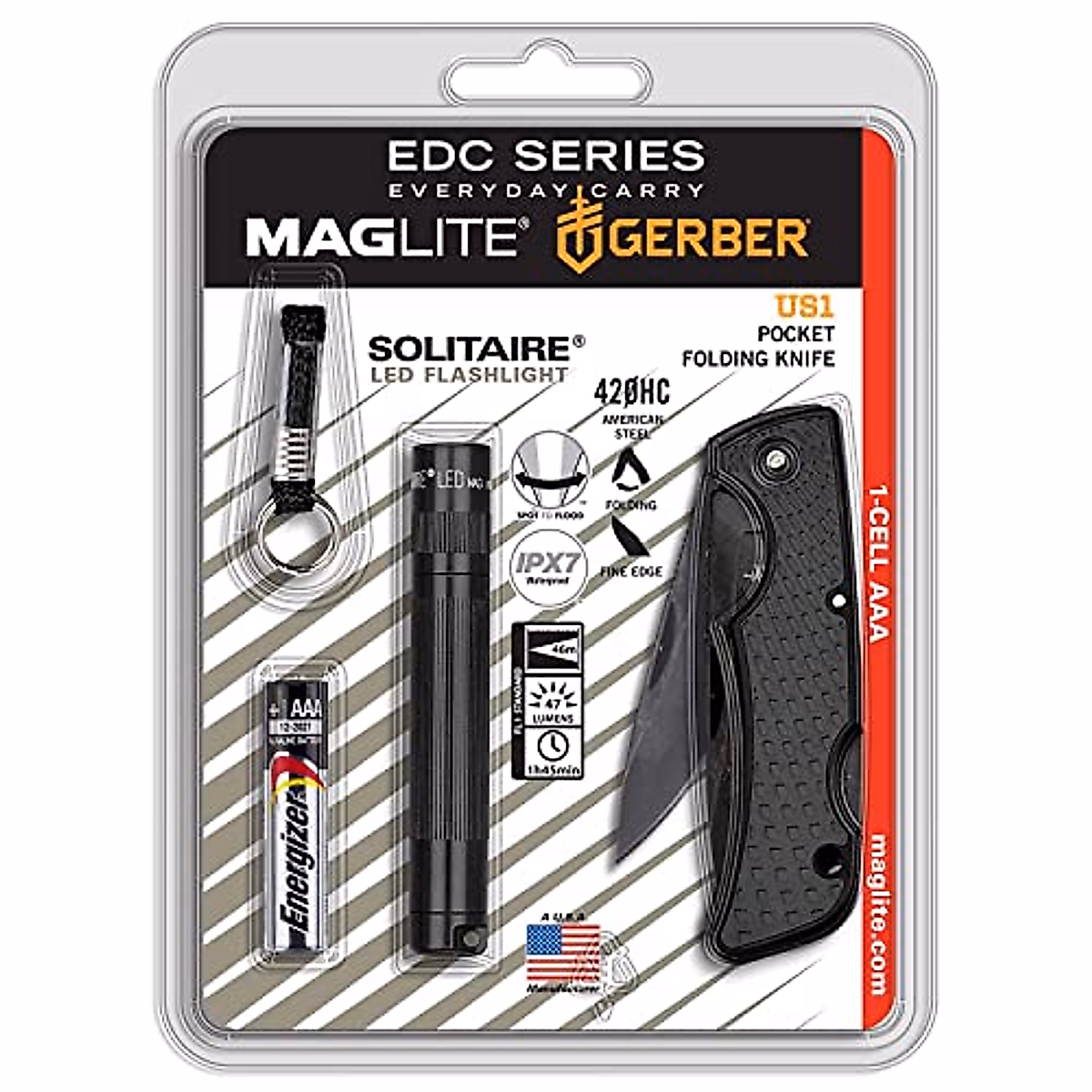 Maglite, Solitaire LED with Gerber Knife Combo, Black