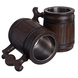 MyFancyCraft Gifts for Men Handmade Beer Mug Oak Wood Stainless Steel Cup Box Natural 0.3L 10oz Classic Brown