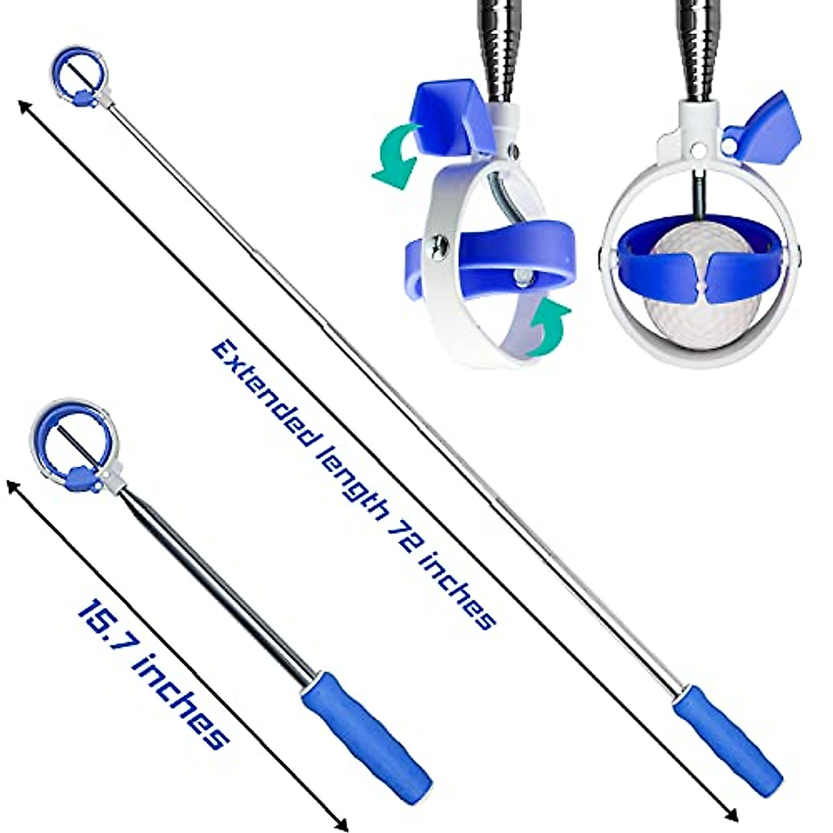 Golf Ball Retriever, Golf Ball Retriever Telescopic for Water with Spring Release-Ready Head, Ball Retriever Tool Golf with Locking Clip, Grabber Tool, Golf Accessories Golf Gift for Men(Blue, 6ft)