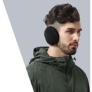 MOCOFO MOClassic Fleece Ear Muffs - Collapsible Behind-The-Head Winter Ear Warmers for Women and Men(BLACK)