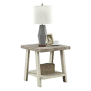 Roundhill Furniture Athens Contemporary Two-Tone Wood Shelf End Table, Weathered Gray and Beige