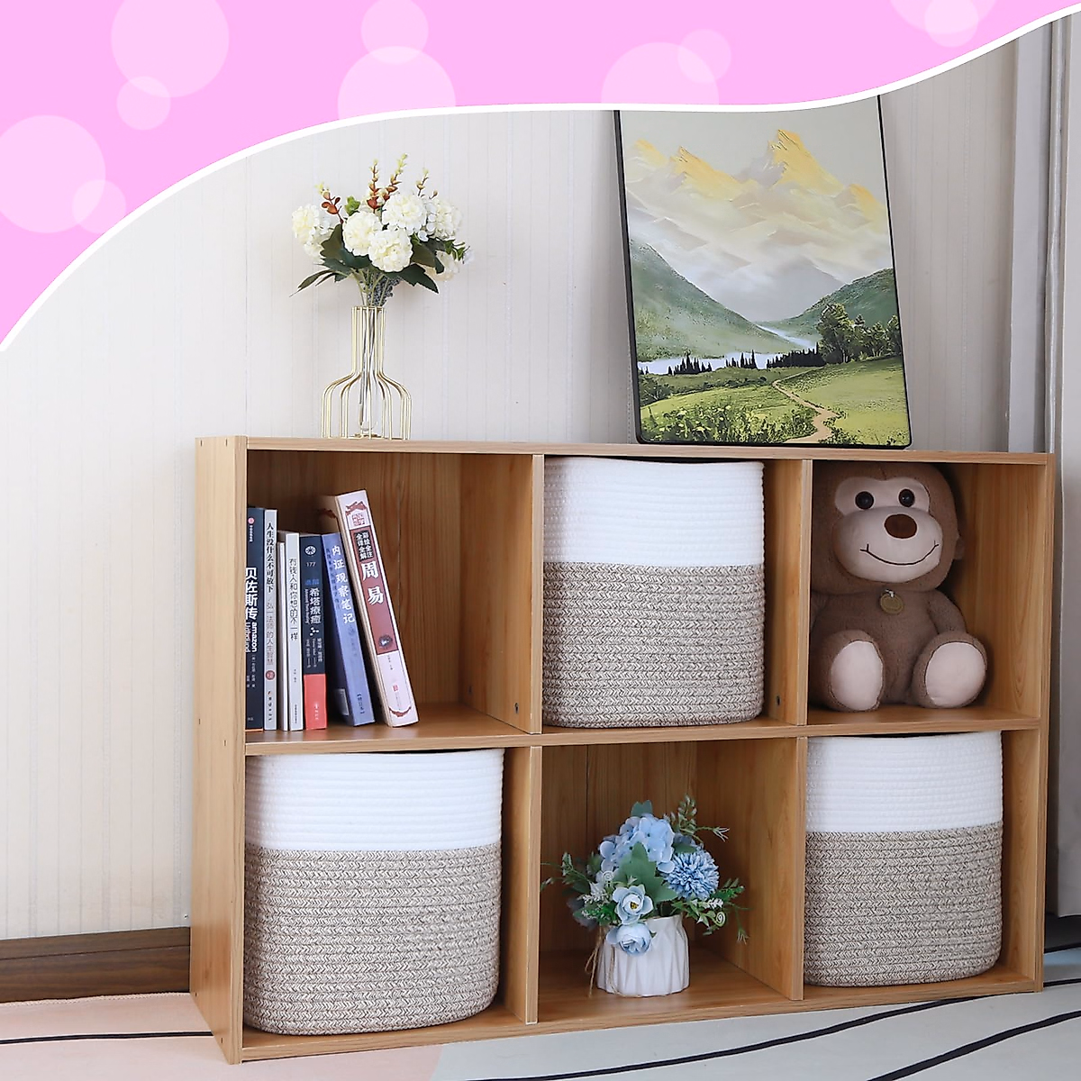 childishness ndup Woven Storage Cubes baskets for shelves，Baby Toy Basket for Shelves - Stylish Storage Baskets for Organizing, Laundry (Mixed Brown & off White)