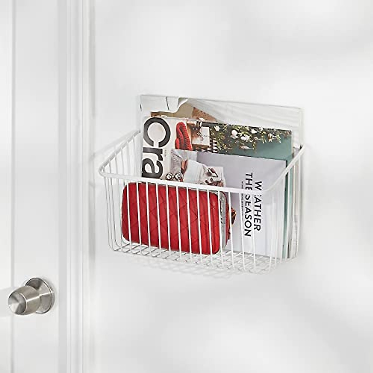 mDesign Small Metal Wire Wall Mounted Storage Organizer Basket Bin for Hanging in Kitchen, Garage, Entryway, Mudroom, Bedroom, Bathroom, Laundry Room - Unity Collection - 2 Pack - White