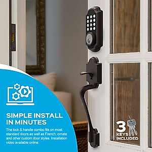 TURBOLOCK Digital Door Lock with Keypad, Front Door Handle Set with Digital Deadbolt & Door Handle, Fits Thicker Doors up to 2” – 3 Physical Keys, IP65, Easy Installation (TL116 + TL121) (Bronze)