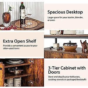 GLOBALWAY Industrial Buffet Storage Cabinet, Coffee Bar Cabinet with 1 Open Shelf, 2 Doors & 3 Interior Shelves, Freestanding Floor Cabinet for Kitchen, Dining Room, Cafe, Rustic Brown