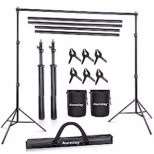 Aureday Backdrop Stand, 8.5x10ft Adjustable Photo Backdrop Stand for Parties, Heavy Duty Background Stand with Travel Bag, 6 Backdrop Clamps, 4 Crossbars, 2 Sandbags for Wedding/Decorations/Photoshoot