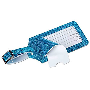 Gostwo 2 Pack Luggage Tags Leather Case Luggage Bag Tags Travel Tags(Glitter Blue)