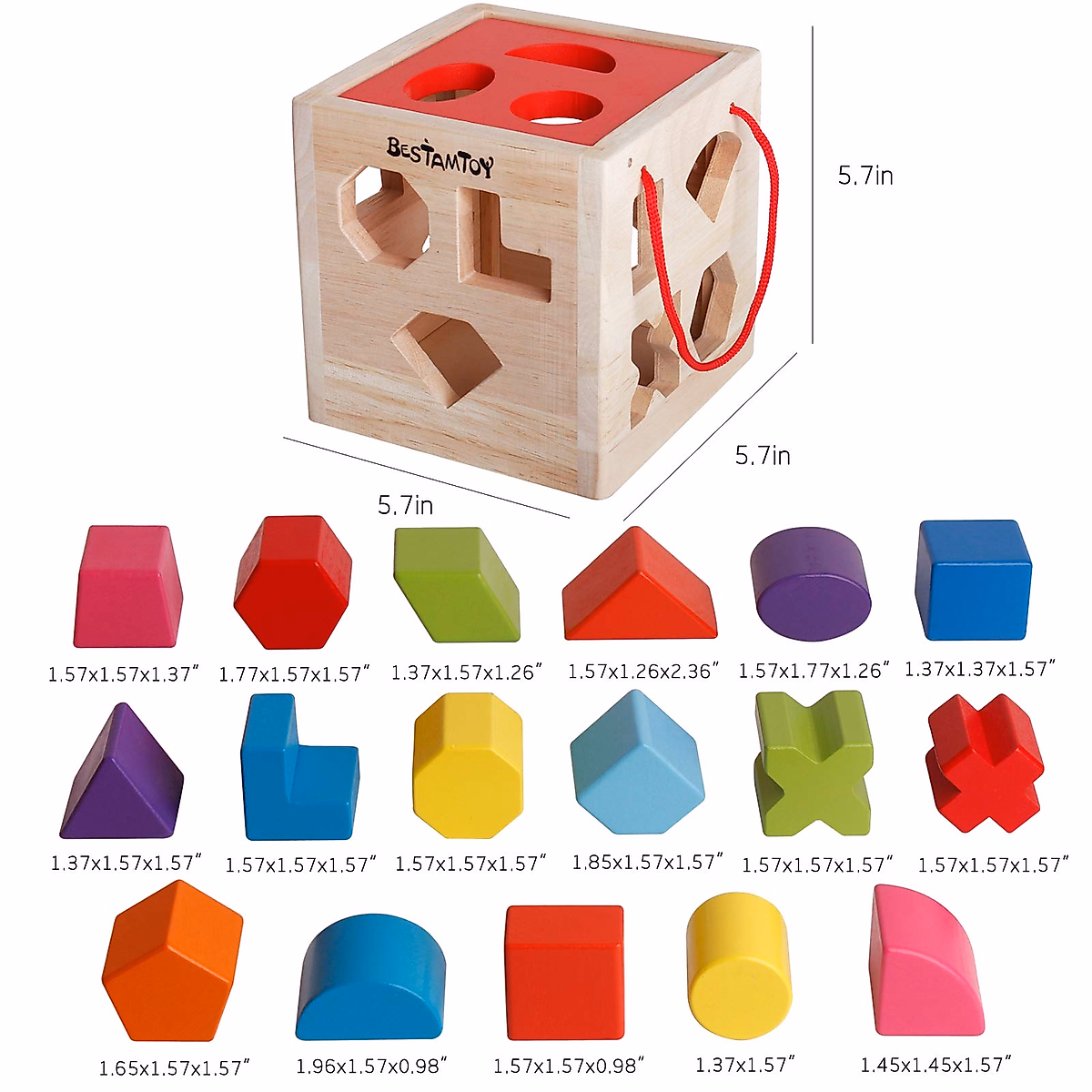 BESTAMTOY Shape Sorter Toy My First Wooden 12 Building Blocks Geometry Learning Matching Sorting Gifts Didactic Classic Toys for Toddlers Baby Kids 31 Years Old Up Fourteen Hole Toy