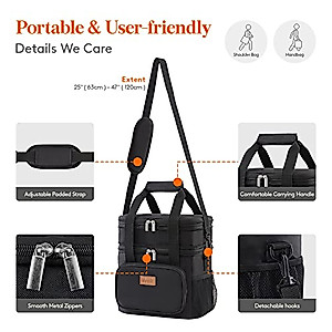 Lifewit Lunch Box for Men Women Double Deck Lunch Bag, Large Insulated Soft Cooler Bag, Leakproof Soft Meal Prep Lunch Tote with Shoulder Strap for Adults for Work/Flight/Travel, 12L/16Can, Black