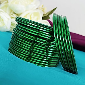 Efulgenz Metal Bangles for Women Indian Jewelry Two Dozen Wedding Bangles Set Plain Glossy Green Bangles Bracelets Bridal Bangle Set Fashion Costume Jewelry Accessories for Women (24 Pcs) Size 2.4