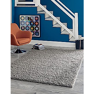 Rugs.com - Über Cozy Solid Shag Collection Rug – 6' x 9' Cloud Gray Shag Rug Perfect for Bedrooms, Dining Rooms, Living Rooms
