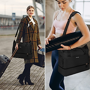 ETRONIK Weekender Bag for Women, Travel Bag with Shoe Compartment & USB Charging Port, Gym Bag with Wet Compartment,Carry On Overnight Bag for Women Travel Sports Shopping,Black