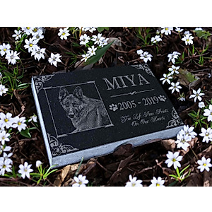 You Left Paw Prints on Our Hearts Pet Memorial Stones Personalized Headstone Grave Marker Absolute Black Granite Garden Plaque Engraved with Dog Cat Name Dates