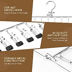 ZEDODIER Hat Hanger Hat Rack for Baseball Caps, Hat Organizer for Closet with 30 Hooks, Space Saving Hat Holder Closet Organizers and Storage, Silver