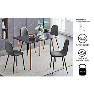 FurnitureR Modern Mid Century Leathaire Upholstered Kitchen Dining Chair Set of 2, Armless Leisure Accent Chair with Black Metal Legs Space Saving for Dining Kitchen Living Room, Grey, 2PCS