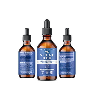 VITALFLOW Methylene Blue 1% Aqueous USP Grade Solution, Ultra High Purity, Free of Formaldehyde, Amber Glass Graduated Dropper Bottle