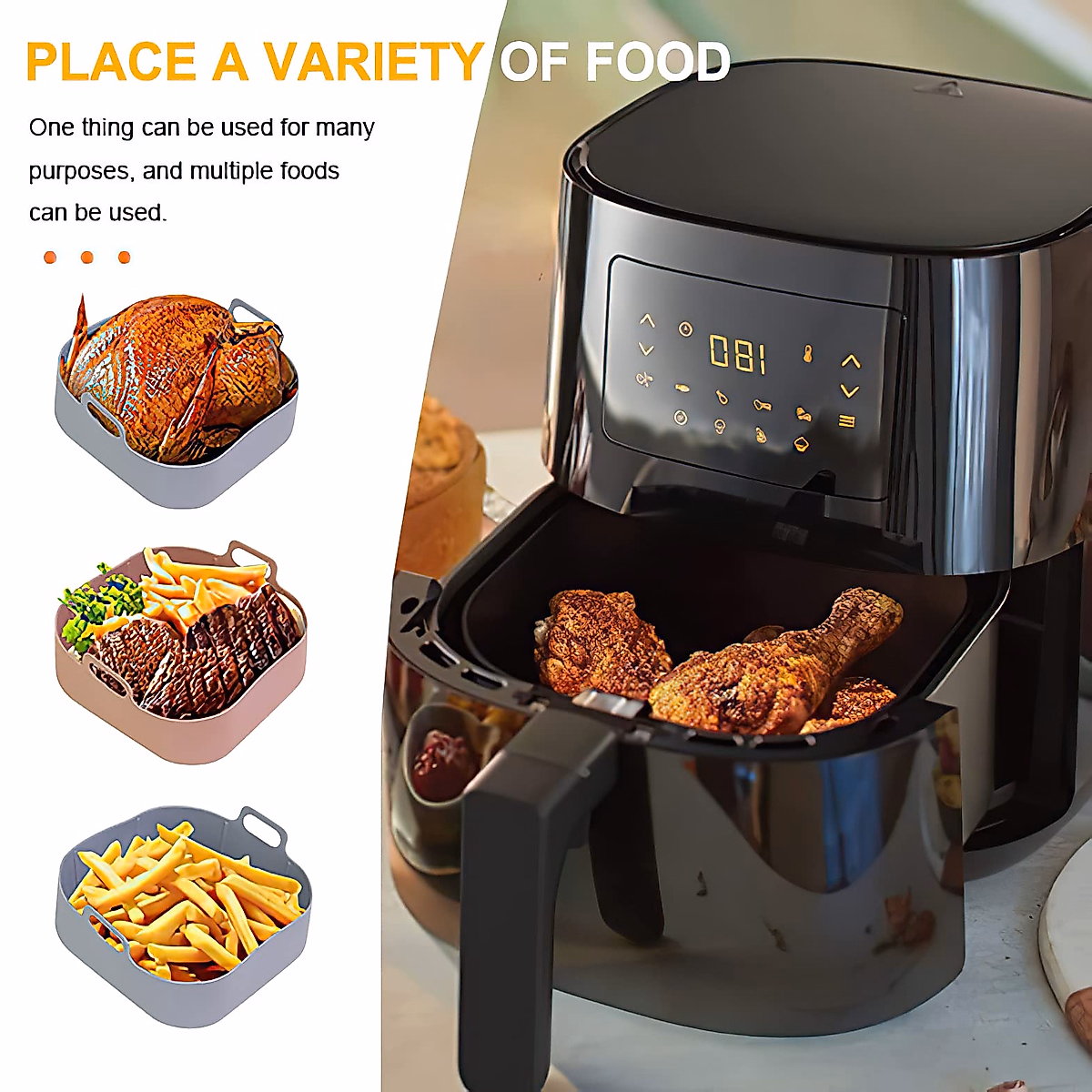 2pcs Air Fryer Silicone Liners Pot Basket 8 Inch Food Safe Non Stick Air Fryer Accessories Reusable Replace Parchment Air Fryer Liner Paper, Fits 3.6 To 6.8QT Air Fryer Square with Heat-proof Gloves