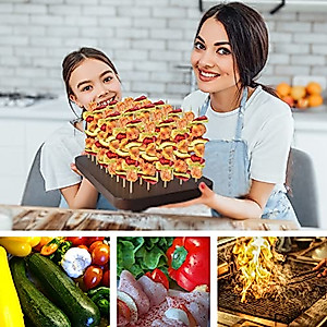 Food Display Wooden Skewer Holder For Appetizer Skewers. Impress your Guests And Serve Your Skewers For Fruit Kabobs Or Cocktail Sticks On This Food Skewer Holder Made Of Oak Wood In Dark Brown Color