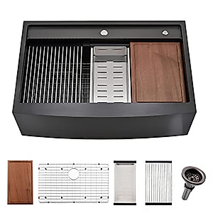 33 Inch Farmhouse Kitchen Sink Splash Guard Workstation Black - 33 inch Black Stainless Steel Apron Front Farmhouse Sink Workstation Kitchen Sink Single Bowl 16 Gauge Stainless Steel Farm Sink